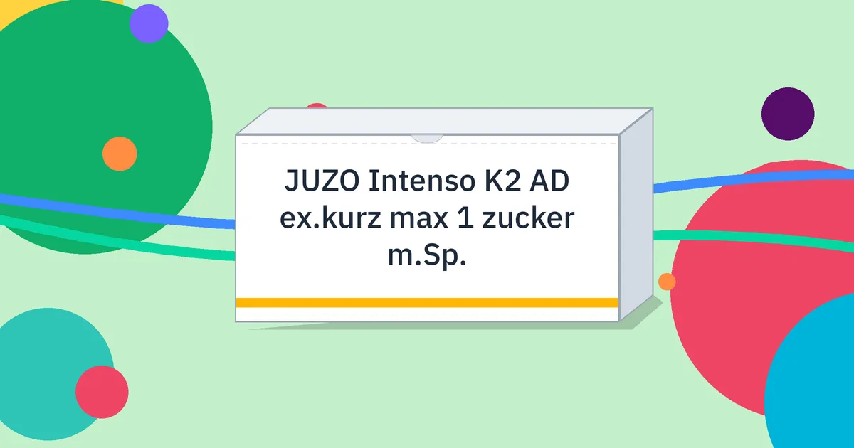 Symbolbild: Packung mit der Aufschrift JUZO Intenso K2 AD ex.kurz max 1 zucker m.Sp. (PZN 18606571) – Verfügbarkeit und Bezug in Apotheken in Frankfurt am Main