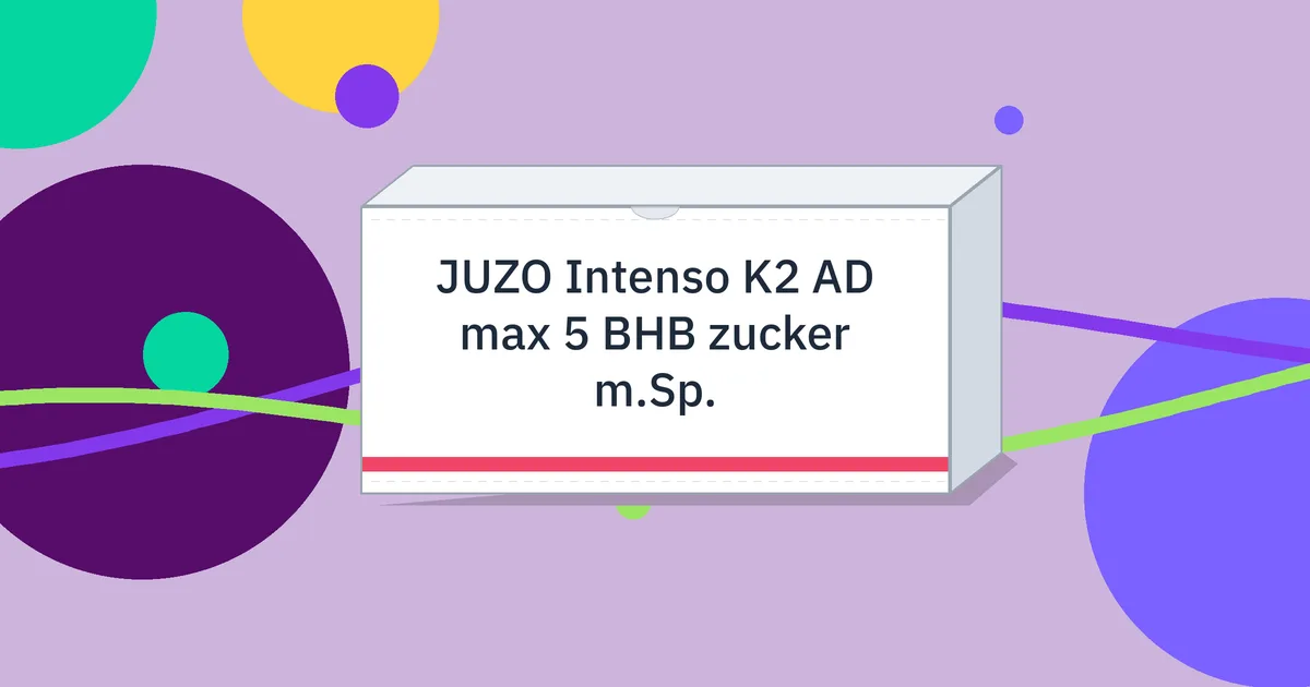 Symbolbild: Packung mit der Aufschrift JUZO Intenso K2 AD max 5 BHB zucker m.Sp. (PZN 18616084) – Verfügbarkeit und Bezug in Apotheken in Frankfurt am Main