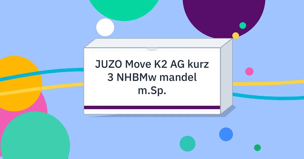 Symbolbild: Packung mit der Aufschrift JUZO Move K2 AG kurz 3 NHBMw mandel m.Sp. (PZN 16644260) – Verfügbarkeit und Bezug in Apotheken in Frankfurt am Main