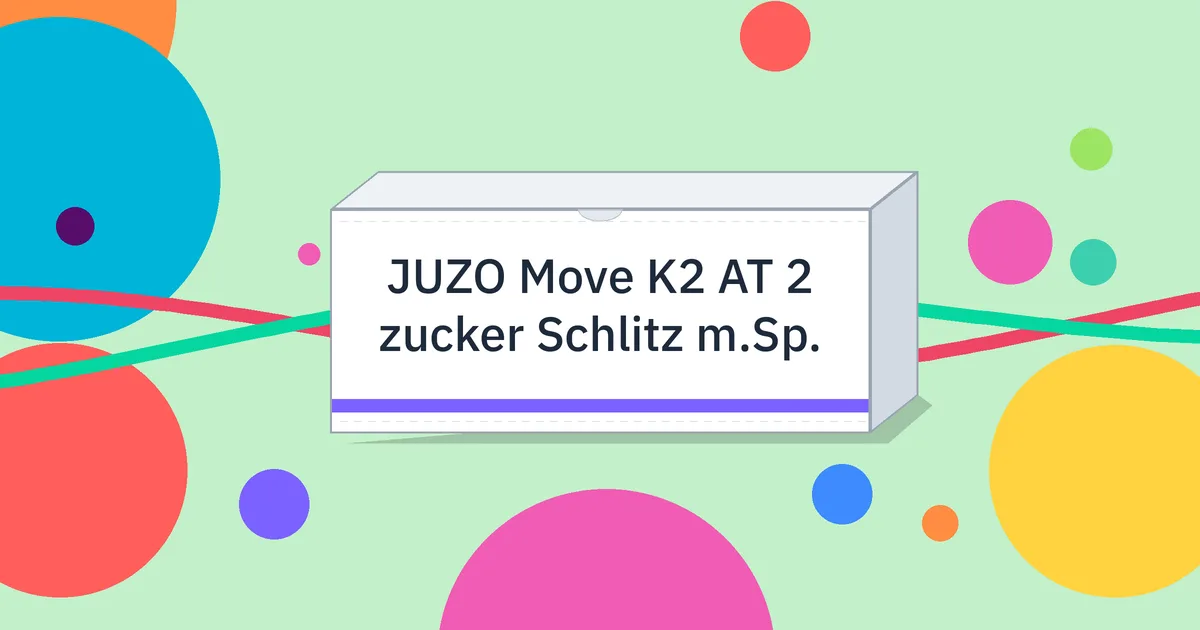 Symbolbild: Packung mit der Aufschrift JUZO Move K2 AT 2 zucker Schlitz m.Sp. (PZN 20668467) – Verfügbarkeit und Bezug in Apotheken in Frankfurt am Main