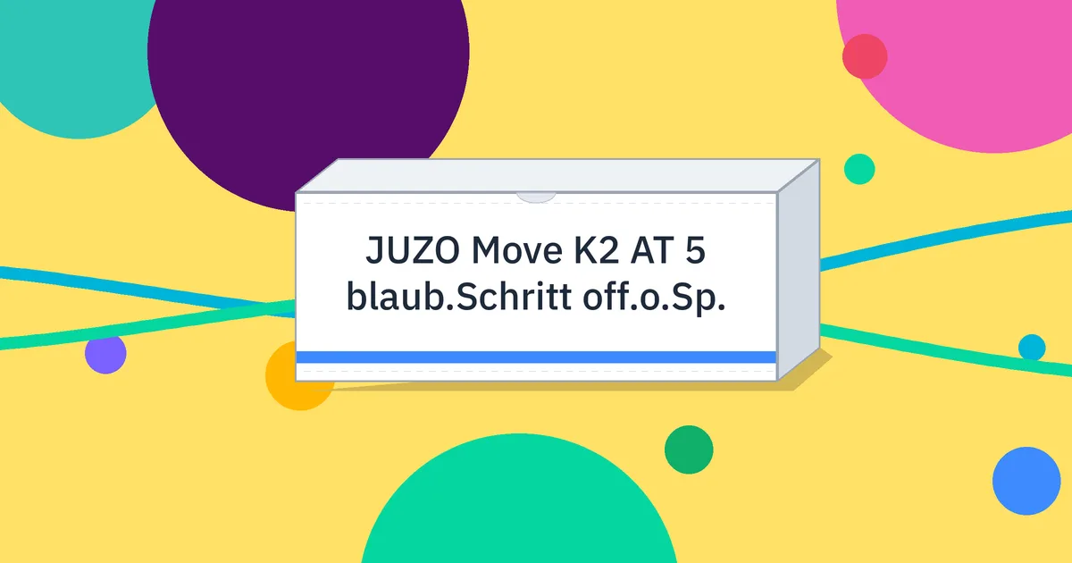 Symbolbild: Packung mit der Aufschrift JUZO Move K2 AT 5 blaub.Schritt off.o.Sp. (PZN 20669828) – Verfügbarkeit und Bezug in Apotheken in Frankfurt am Main