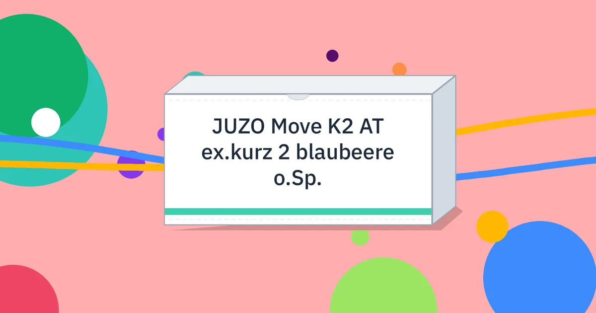 Symbolbild: Packung mit der Aufschrift JUZO Move K2 AT ex.kurz 2 blaubeere o.Sp. (PZN 20672351) – Verfügbarkeit und Bezug in Apotheken in Frankfurt am Main