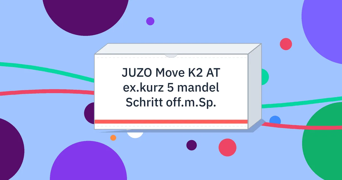 Symbolbild: Packung mit der Aufschrift JUZO Move K2 AT ex.kurz 5 mandel Schritt off.m.Sp. (PZN 20671446) – Verfügbarkeit und Bezug in Apotheken in Frankfurt am Main