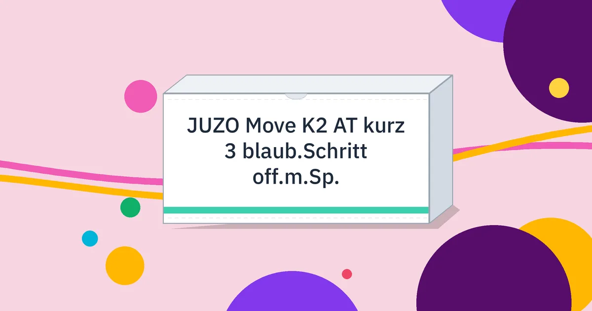 Symbolbild: Packung mit der Aufschrift JUZO Move K2 AT kurz 3 blaub.Schritt off.m.Sp. (PZN 20674433) – Verfügbarkeit und Bezug in Apotheken in Frankfurt am Main