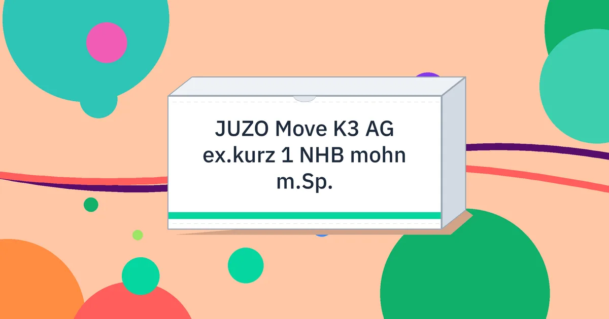 Symbolbild: Packung mit der Aufschrift JUZO Move K3 AG ex.kurz 1 NHB mohn m.Sp. (PZN 18595005) – Verfügbarkeit und Bezug in Apotheken in Frankfurt am Main