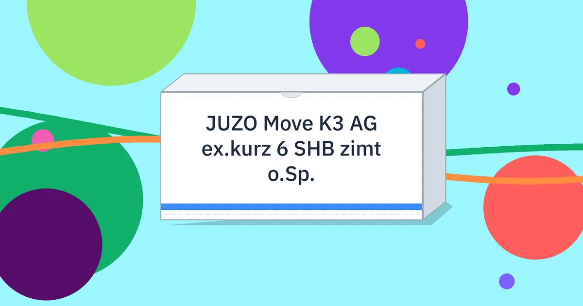 Symbolbild: Packung mit der Aufschrift JUZO Move K3 AG ex.kurz 6 SHB zimt o.Sp. (PZN 18585366) – Verfügbarkeit und Bezug in Apotheken in Frankfurt am Main