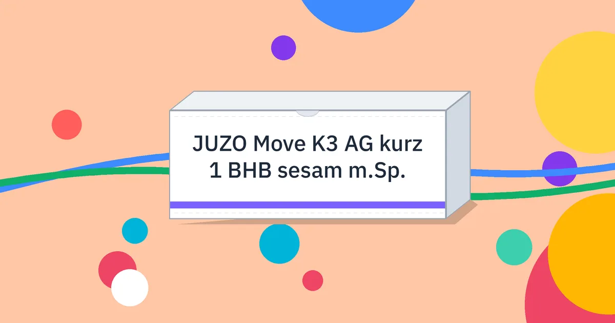 Symbolbild: Packung mit der Aufschrift JUZO Move K3 AG kurz 1 BHB sesam m.Sp. (PZN 18579615) – Verfügbarkeit und Bezug in Apotheken in Frankfurt am Main