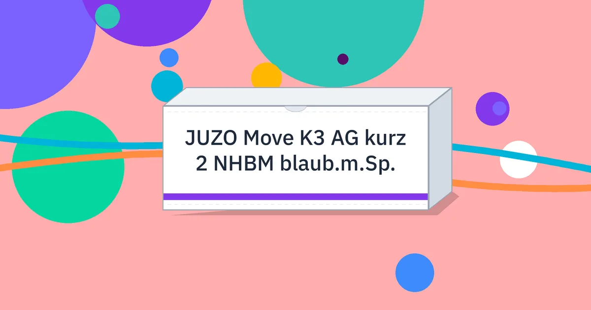 Symbolbild: Packung mit der Aufschrift JUZO Move K3 AG kurz 2 NHBM blaub.m.Sp. (PZN 18590516) – Verfügbarkeit und Bezug in Apotheken in Frankfurt am Main
