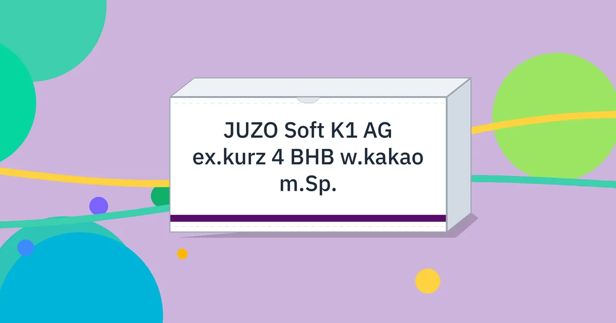 Symbolbild: Packung mit der Aufschrift JUZO Soft K1 AG ex.kurz 4 BHB w.kakao m.Sp. (PZN 14839775) – Verfügbarkeit und Bezug in Apotheken in Frankfurt am Main