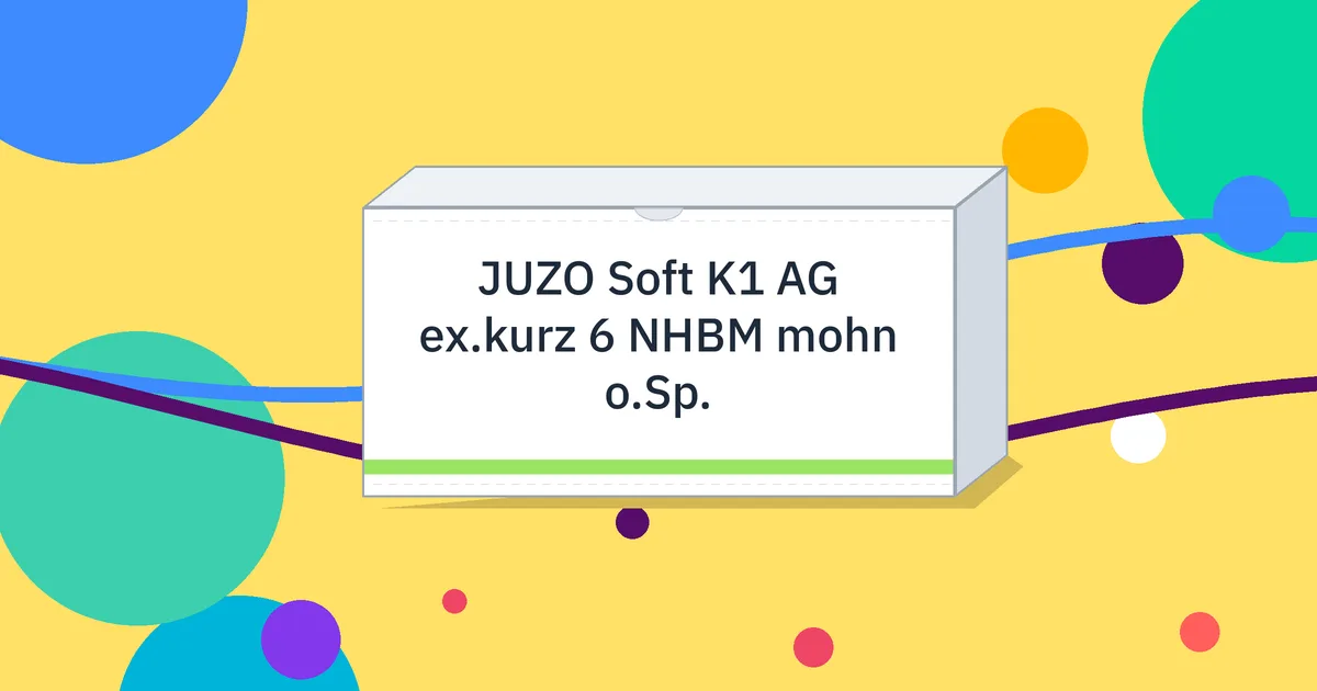 Symbolbild: Packung mit der Aufschrift JUZO Soft K1 AG ex.kurz 6 NHBM mohn o.Sp. (PZN 14997008) – Verfügbarkeit und Bezug in Apotheken in Frankfurt am Main