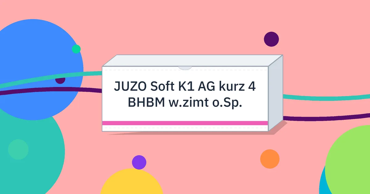 Symbolbild: Packung mit der Aufschrift JUZO Soft K1 AG kurz 4 BHBM w.zimt o.Sp. (PZN 14865413) – Verfügbarkeit und Bezug in Apotheken in Frankfurt am Main