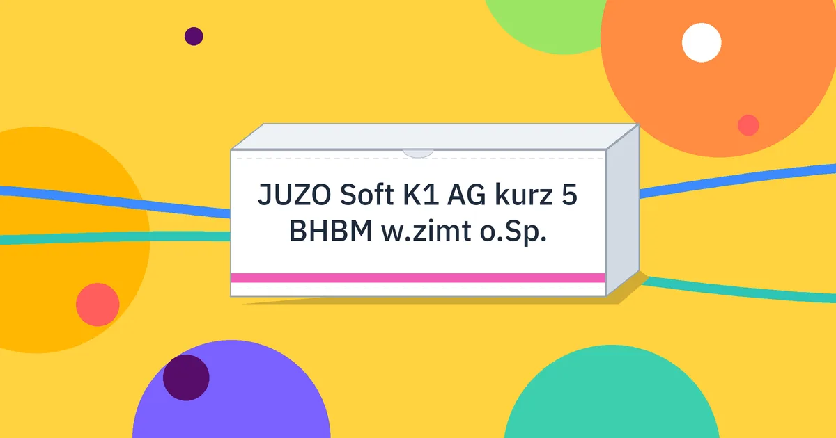Symbolbild: Packung mit der Aufschrift JUZO Soft K1 AG kurz 5 BHBM w.zimt o.Sp. (PZN 14865436) – Verfügbarkeit und Bezug in Apotheken in Frankfurt am Main