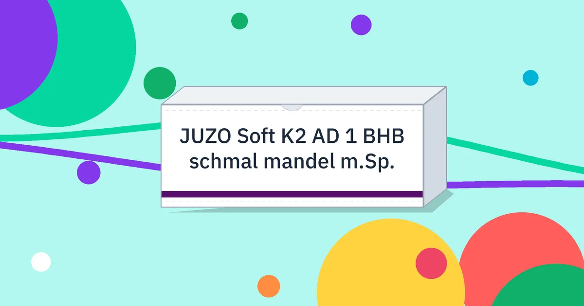 Symbolbild: Packung mit der Aufschrift JUZO Soft K2 AD 1 BHB schmal mandel m.Sp. (PZN 15465259) – Verfügbarkeit und Bezug in Apotheken in Frankfurt am Main