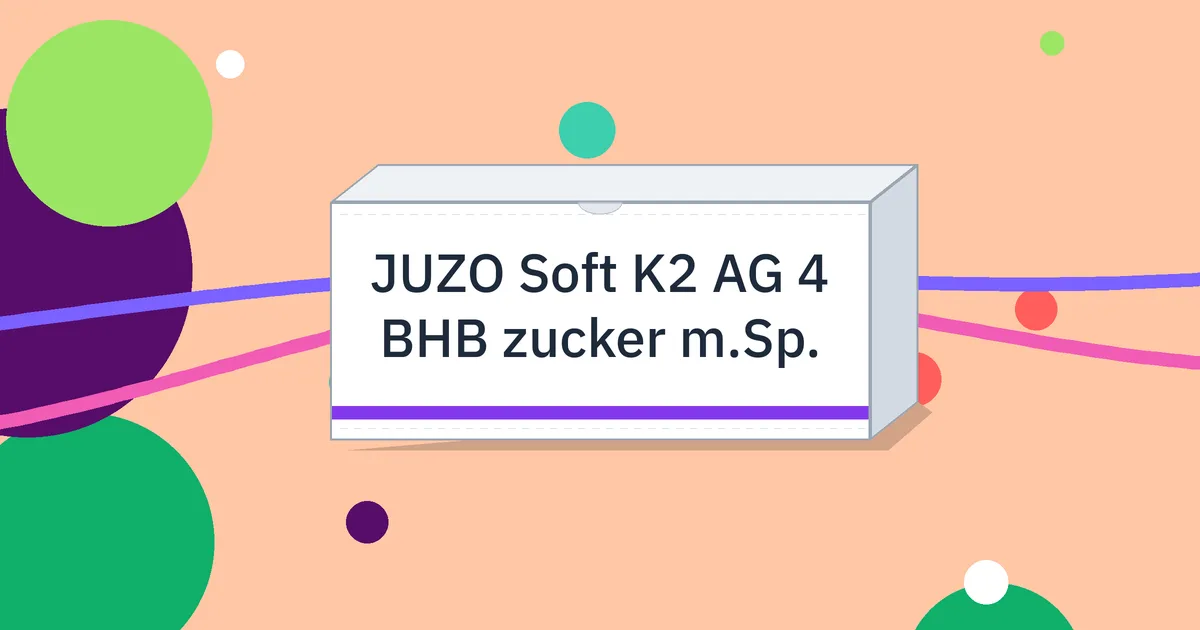 Symbolbild: Packung mit der Aufschrift JUZO Soft K2 AG 4 BHB zucker m.Sp. (PZN 14824584) – Verfügbarkeit und Bezug in Apotheken in Frankfurt am Main