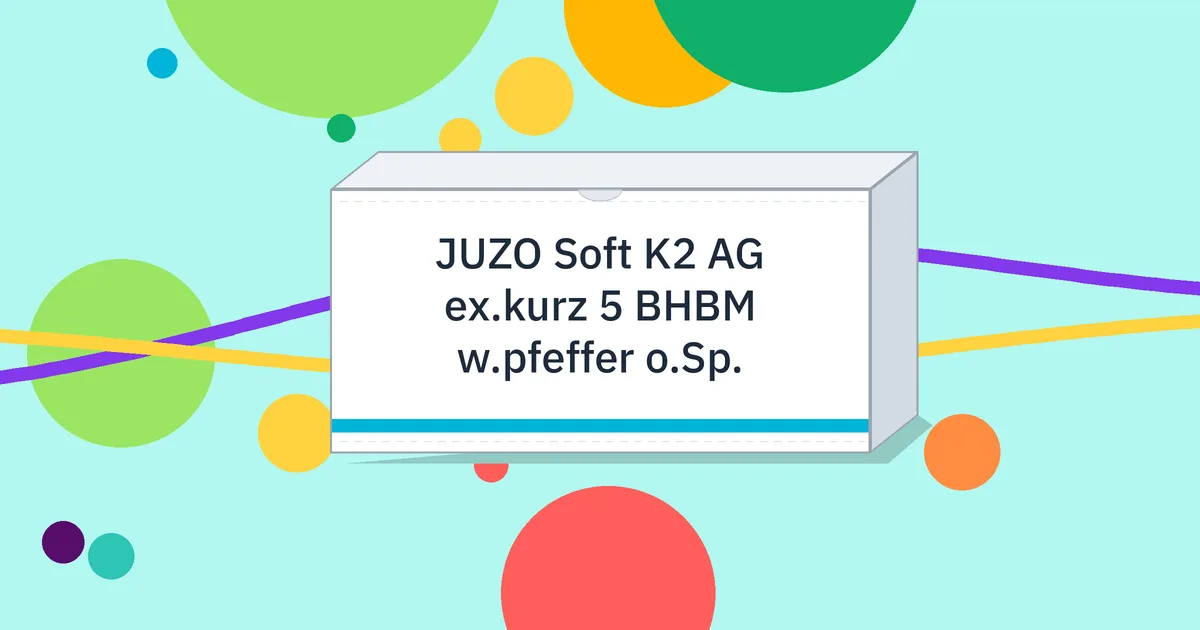 Symbolbild: Packung mit der Aufschrift JUZO Soft K2 AG ex.kurz 5 BHBM w.pfeffer o.Sp. (PZN 14869954) – Verfügbarkeit und Bezug in Apotheken in Frankfurt am Main