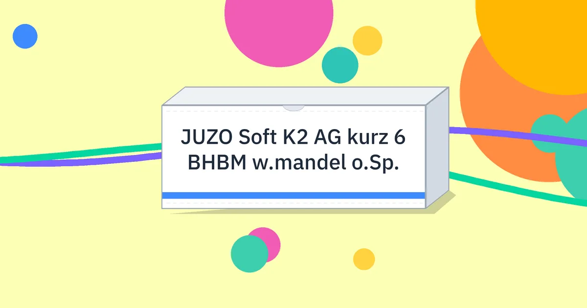 Symbolbild: Packung mit der Aufschrift JUZO Soft K2 AG kurz 6 BHBM w.mandel o.Sp. (PZN 14869670) – Verfügbarkeit und Bezug in Apotheken in Frankfurt am Main