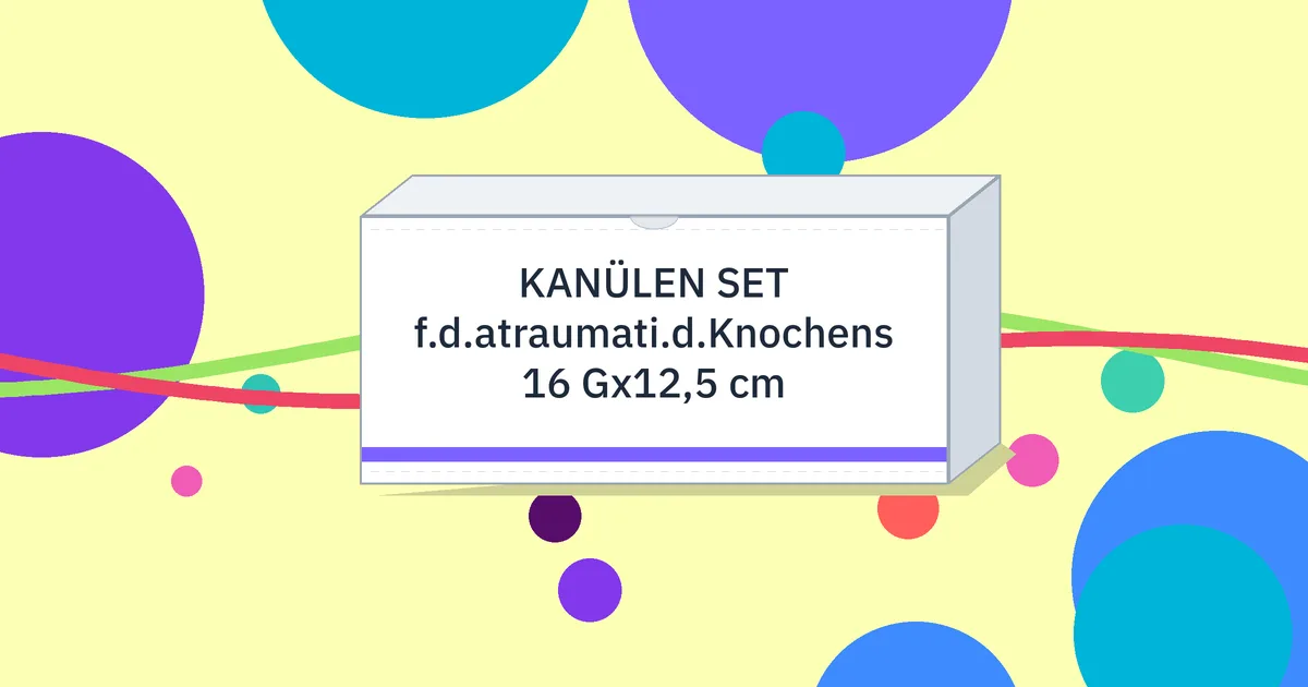 Symbolbild: Packung mit der Aufschrift KANÜLEN SET f.d.atraumati.d.Knochens 16 Gx12,5 cm (PZN 00292818) – Verfügbarkeit und Bezug in Apotheken in Frankfurt am Main