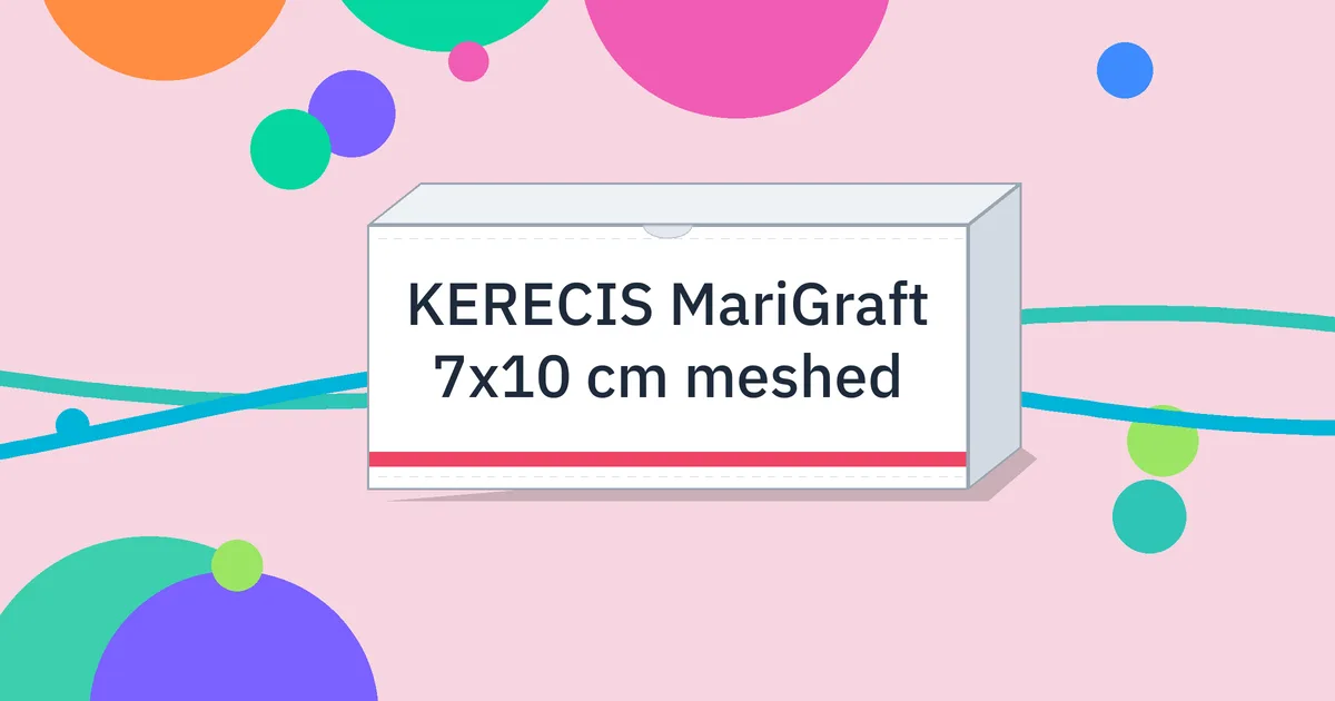 Symbolbild: Packung mit der Aufschrift KERECIS MariGraft 7x10 cm meshed (PZN 20521474) – Verfügbarkeit und Bezug in Apotheken in Frankfurt am Main