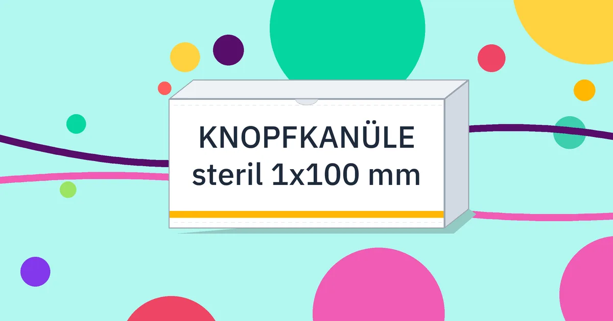 Symbolbild: Packung mit der Aufschrift KNOPFKANÜLE steril 1x100 mm (PZN 18073991) – Verfügbarkeit und Bezug in Apotheken in Frankfurt am Main
