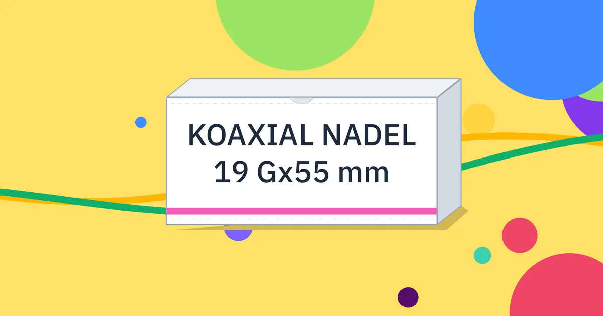 Symbolbild: Packung mit der Aufschrift KOAXIAL NADEL 19 Gx55 mm (PZN 19529849) – Verfügbarkeit und Bezug in Apotheken in Frankfurt am Main