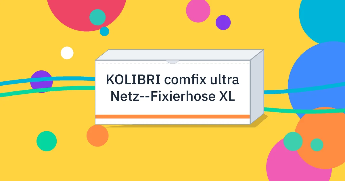 Symbolbild: Packung mit der Aufschrift KOLIBRI comfix ultra Netz--Fixierhose XL (PZN 12498838) – Verfügbarkeit und Bezug in Apotheken in Frankfurt am Main