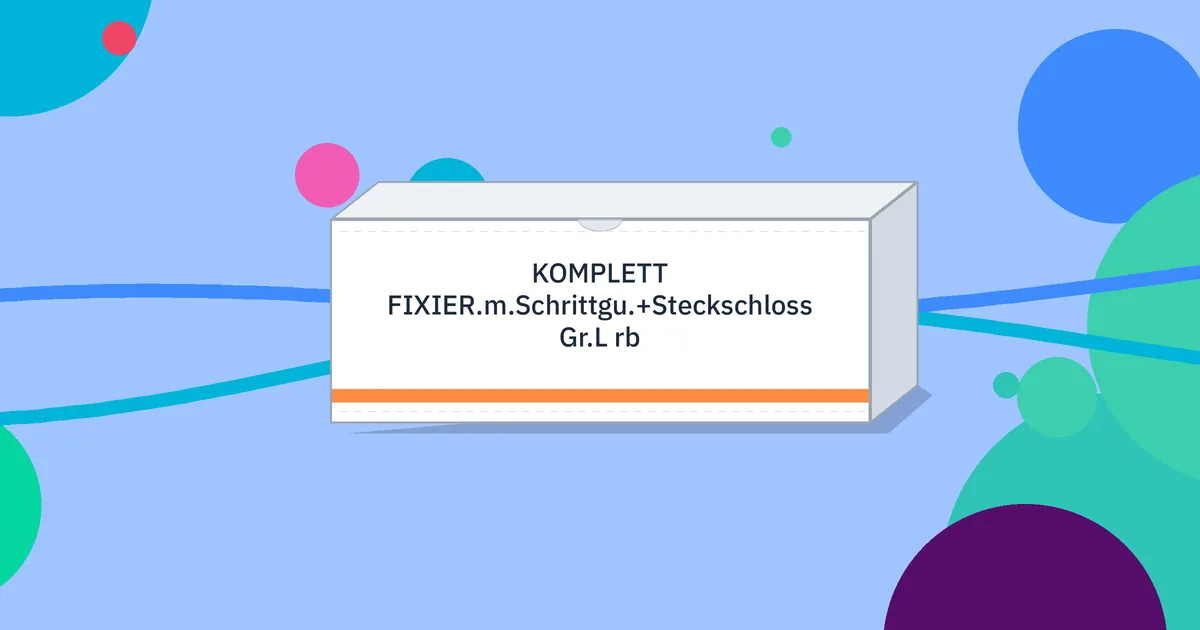 Symbolbild: Packung mit der Aufschrift KOMPLETT FIXIER.m.Schrittgu.+Steckschloss Gr.L rb (PZN 11573532) – Verfügbarkeit und Bezug in Apotheken in Frankfurt am Main