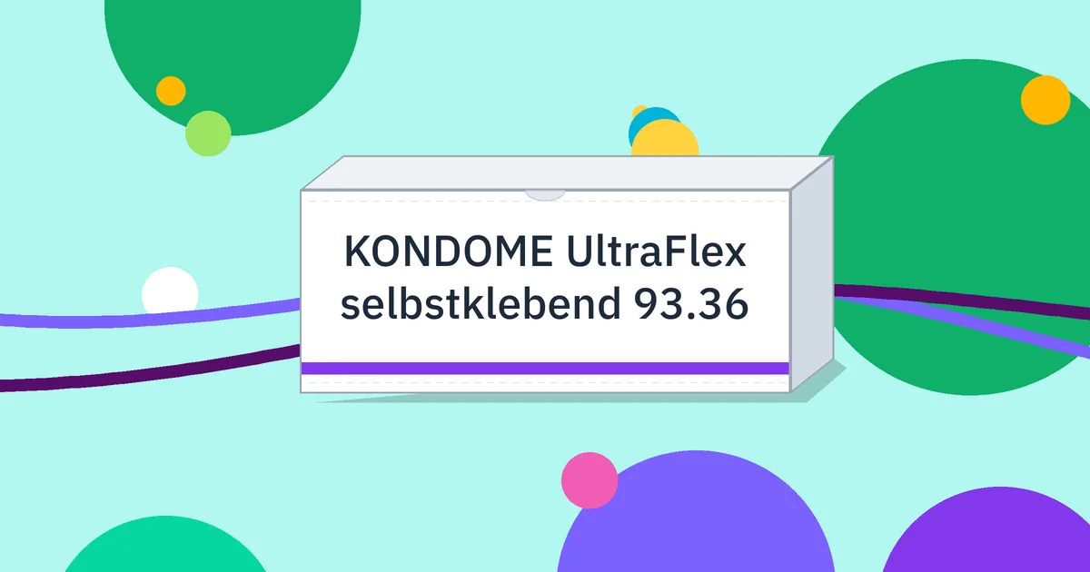 Symbolbild: Packung mit der Aufschrift KONDOME UltraFlex selbstklebend 93.36 (PZN 07234669) – Verfügbarkeit und Bezug in Apotheken in Frankfurt am Main