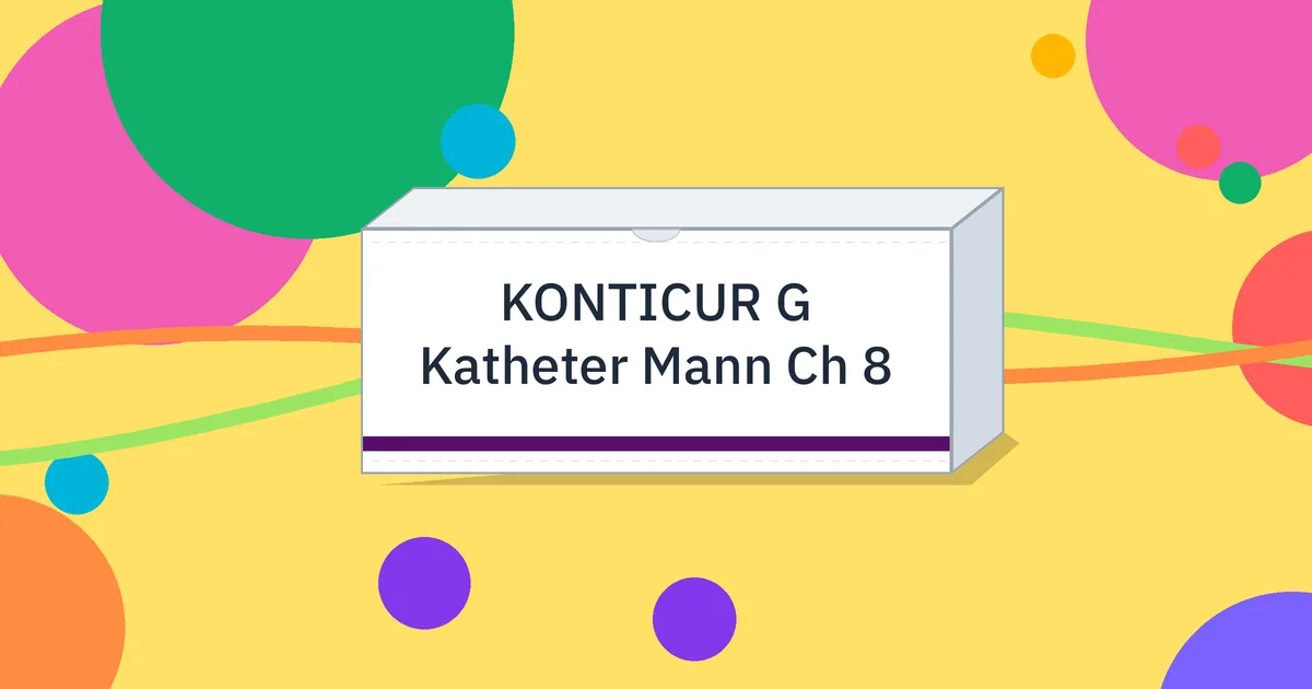 Symbolbild: Packung mit der Aufschrift KONTICUR G Katheter Mann Ch 8 (PZN 20023032) – Verfügbarkeit und Bezug in Apotheken in Frankfurt am Main