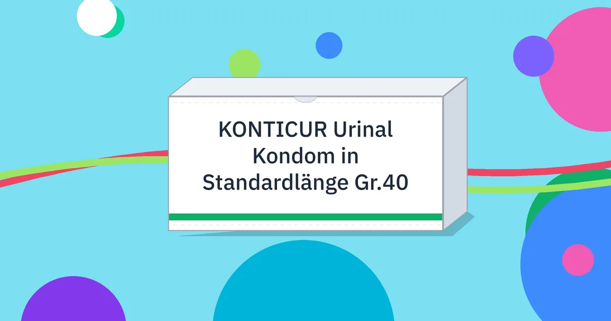 Symbolbild: Packung mit der Aufschrift KONTICUR Urinal Kondom in Standardlänge Gr.40 (PZN 12659365) – Verfügbarkeit und Bezug in Apotheken in Frankfurt am Main