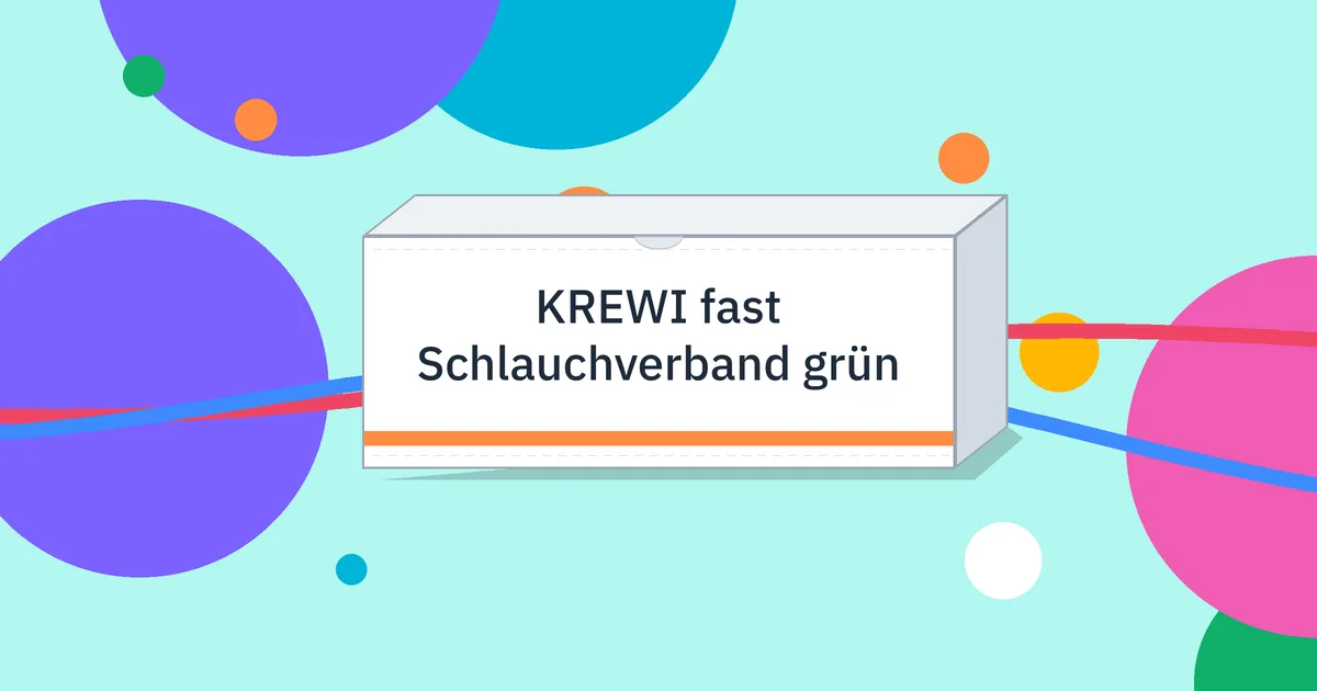 Symbolbild: Packung mit der Aufschrift KREWI fast Schlauchverband grün (PZN 06711050) – Verfügbarkeit und Bezug in Apotheken in Frankfurt am Main