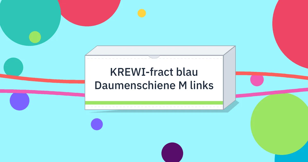 Symbolbild: Packung mit der Aufschrift KREWI-fract blau Daumenschiene M links (PZN 17299523) – Verfügbarkeit und Bezug in Apotheken in Frankfurt am Main