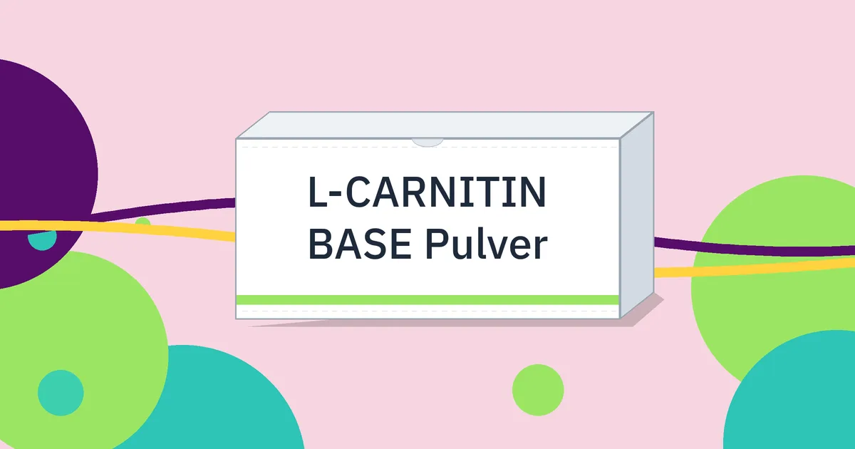 Symbolbild: Packung mit der Aufschrift L-CARNITIN BASE Pulver (PZN 14291768) – Verfügbarkeit und Bezug in Apotheken in Frankfurt am Main