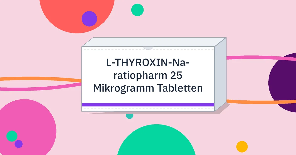 Symbolbild: Packung mit der Aufschrift L-THYROXIN-Na-ratiopharm 25 Mikrogramm Tabletten (PZN 10089633) – Verfügbarkeit und Bezug in Apotheken in Frankfurt am Main