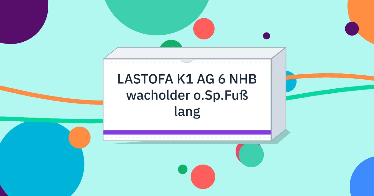 Symbolbild: Packung mit der Aufschrift LASTOFA K1 AG 6 NHB wacholder o.Sp.Fuß lang (PZN 14148982) – Verfügbarkeit und Bezug in Apotheken in Frankfurt am Main