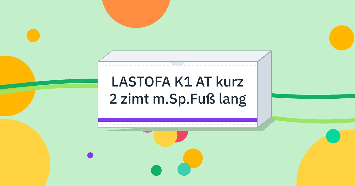 Symbolbild: Packung mit der Aufschrift LASTOFA K1 AT kurz 2 zimt m.Sp.Fuß lang (PZN 13795461) – Verfügbarkeit und Bezug in Apotheken in Frankfurt am Main