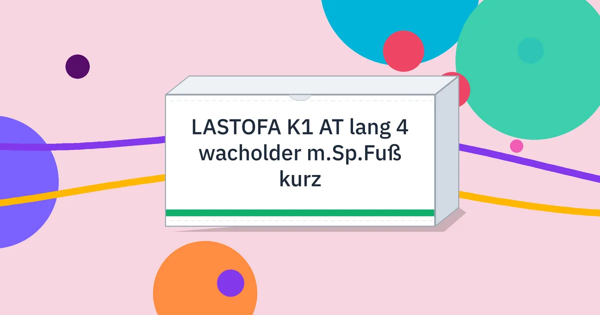 Symbolbild: Packung mit der Aufschrift LASTOFA K1 AT lang 4 wacholder m.Sp.Fuß kurz (PZN 13796213) – Verfügbarkeit und Bezug in Apotheken in Frankfurt am Main