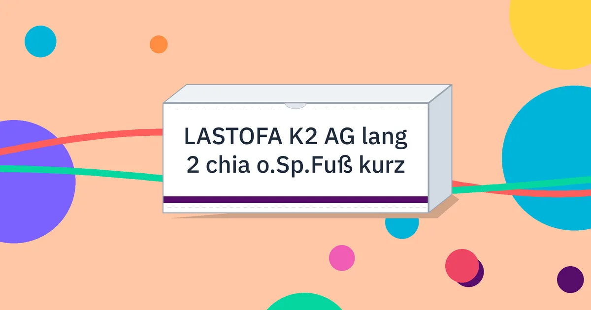 Symbolbild: Packung mit der Aufschrift LASTOFA K2 AG lang 2 chia o.Sp.Fuß kurz (PZN 13802735) – Verfügbarkeit und Bezug in Apotheken in Frankfurt am Main