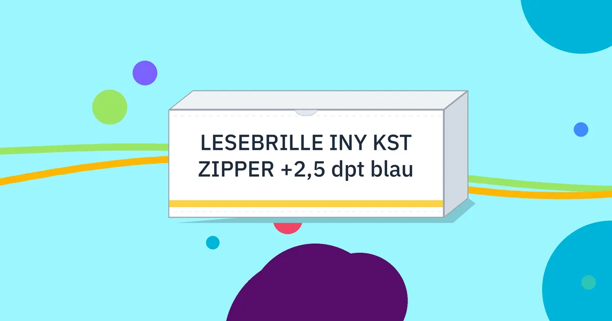 Symbolbild: Packung mit der Aufschrift LESEBRILLE INY KST ZIPPER +2,5 dpt blau (PZN 19376297) – Verfügbarkeit und Bezug in Apotheken in Frankfurt am Main