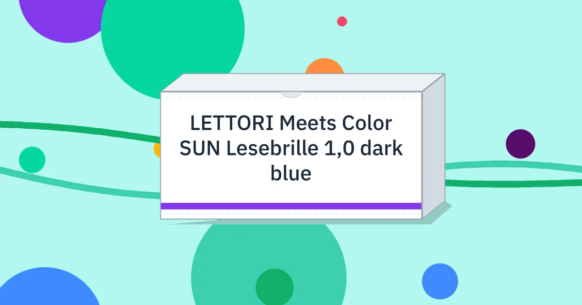 Symbolbild: Packung mit der Aufschrift LETTORI Meets Color SUN Lesebrille 1,0 dark blue (PZN 11162881) – Verfügbarkeit und Bezug in Apotheken in Frankfurt am Main