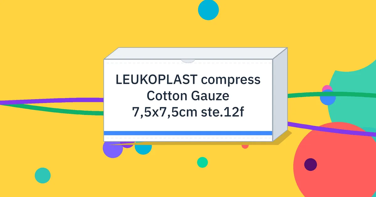 Symbolbild: Packung mit der Aufschrift LEUKOPLAST compress Cotton Gauze 7,5x7,5cm ste.12f (PZN 19064072) – Verfügbarkeit und Bezug in Apotheken in Frankfurt am Main