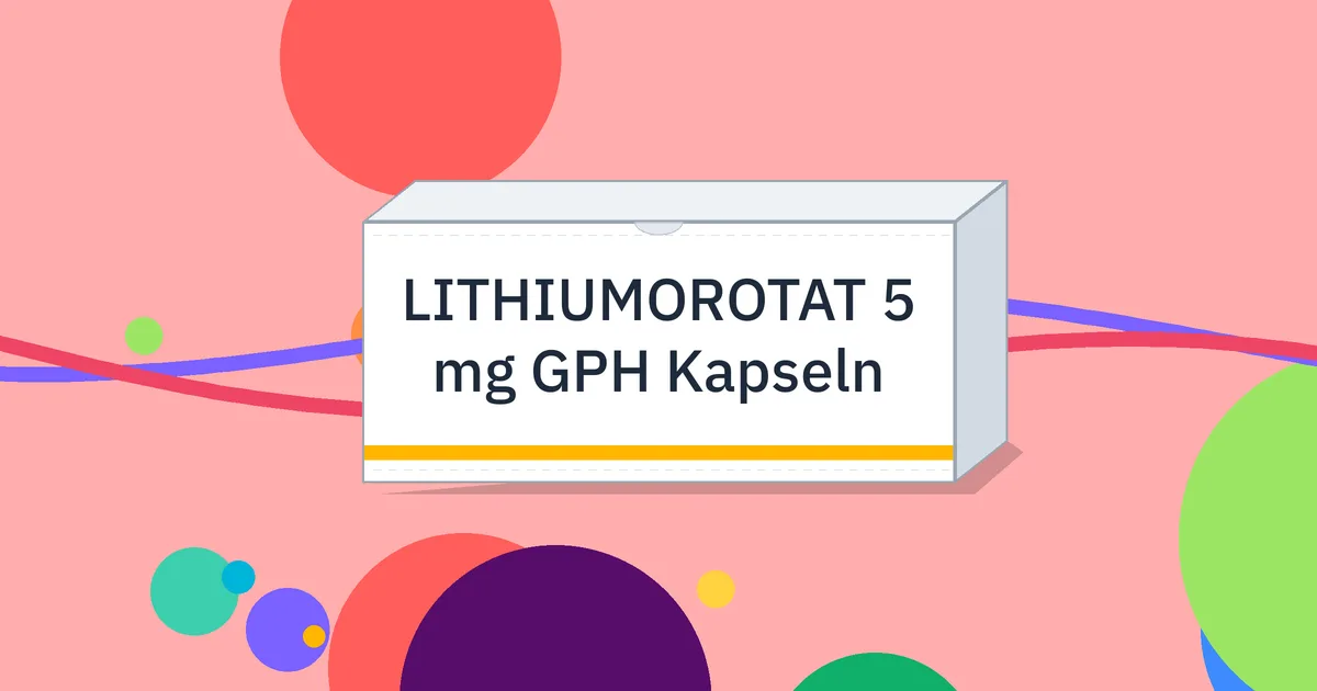Symbolbild: Packung mit der Aufschrift LITHIUMOROTAT 5 mg GPH Kapseln (PZN 20124572) – Verfügbarkeit und Bezug in Apotheken in Frankfurt am Main