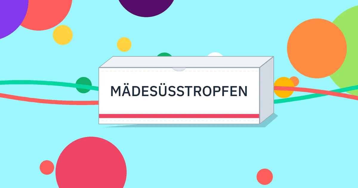 Symbolbild: Packung mit der Aufschrift MÄDESÜSSTROPFEN (PZN 11365851) – Verfügbarkeit und Bezug in Apotheken in Frankfurt am Main