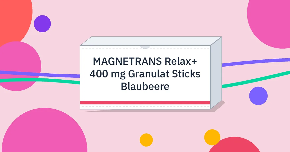 Symbolbild: Packung mit der Aufschrift MAGNETRANS Relax+ 400 mg Granulat Sticks Blaubeere (PZN 19203734) – Verfügbarkeit und Bezug in Apotheken in Frankfurt am Main
