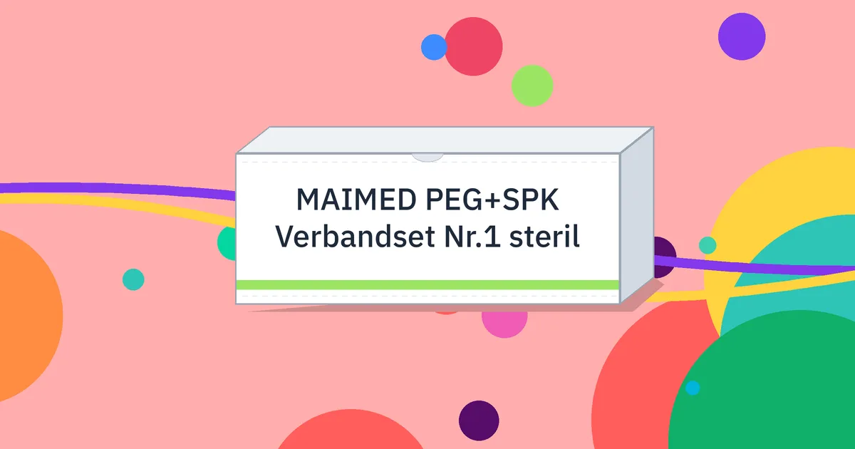 Symbolbild: Packung mit der Aufschrift MAIMED PEG+SPK Verbandset Nr.1 steril (PZN 11015996) – Verfügbarkeit und Bezug in Apotheken in Frankfurt am Main