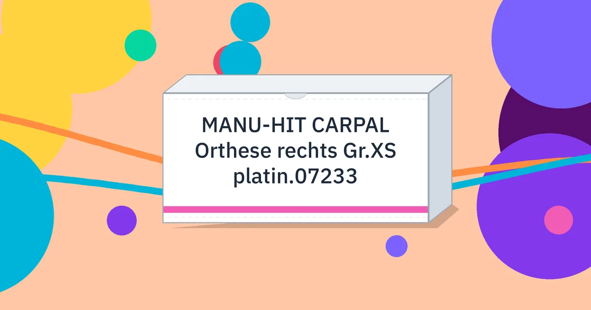 Symbolbild: Packung mit der Aufschrift MANU-HIT CARPAL Orthese rechts Gr.XS platin.07233 (PZN 16316774) – Verfügbarkeit und Bezug in Apotheken in Frankfurt am Main