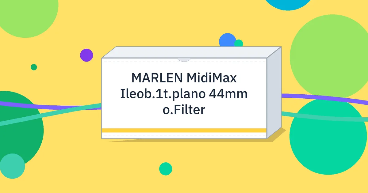 Symbolbild: Packung mit der Aufschrift MARLEN MidiMax Ileob.1t.plano 44mm o.Filter (PZN 16658440) – Verfügbarkeit und Bezug in Apotheken in Frankfurt am Main