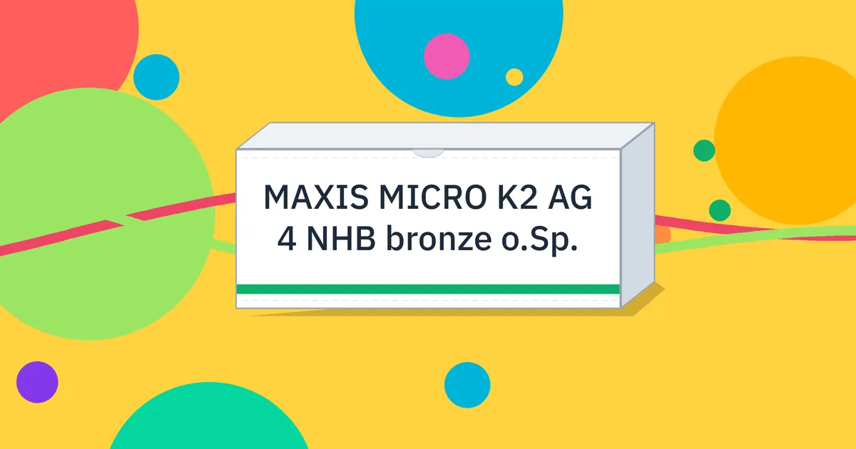 Symbolbild: Packung mit der Aufschrift MAXIS MICRO K2 AG 4 NHB bronze o.Sp. (PZN 17674174) – Verfügbarkeit und Bezug in Apotheken in Frankfurt am Main