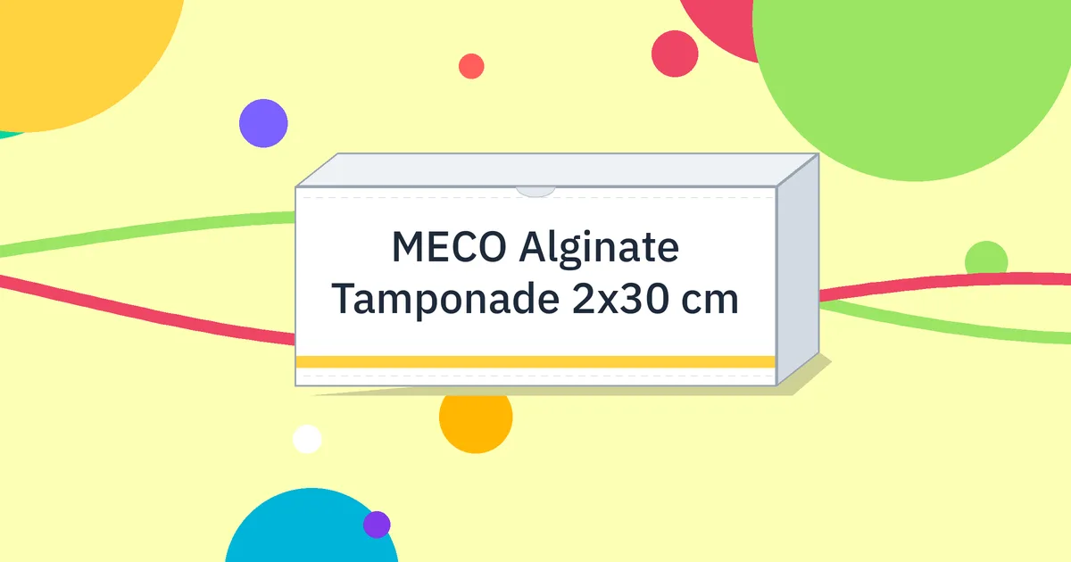 Symbolbild: Packung mit der Aufschrift MECO Alginate Tamponade 2x30 cm (PZN 20084789) – Verfügbarkeit und Bezug in Apotheken in Frankfurt am Main