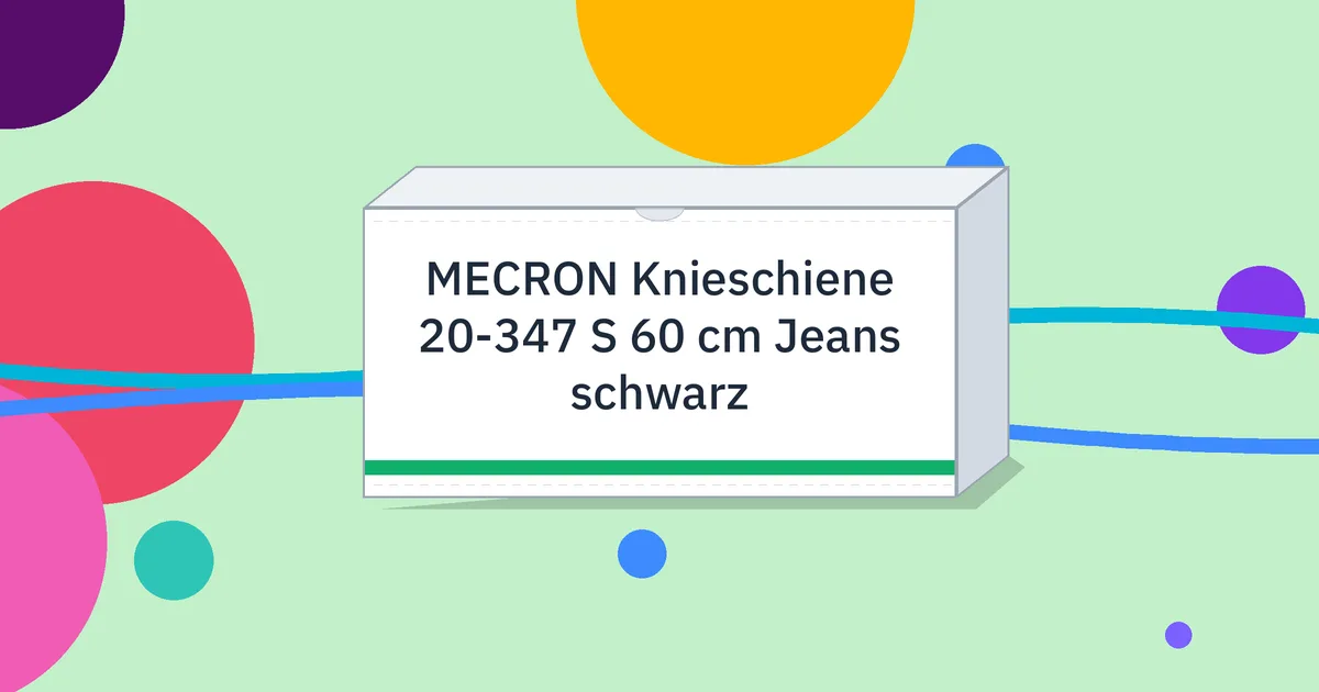 Symbolbild: Packung mit der Aufschrift MECRON Knieschiene 20-347 S 60 cm Jeans schwarz (PZN 02910574) – Verfügbarkeit und Bezug in Apotheken in Frankfurt am Main