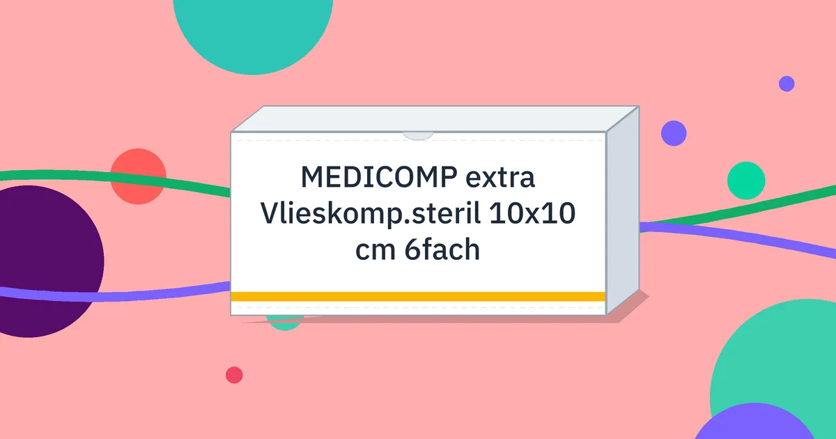 Symbolbild: Packung mit der Aufschrift MEDICOMP extra Vlieskomp.steril 10x10 cm 6fach (PZN 19845846) – Verfügbarkeit und Bezug in Apotheken in Frankfurt am Main